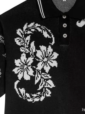 Agua Bendita Cobana Floral-pattern Polo Shirt - Black