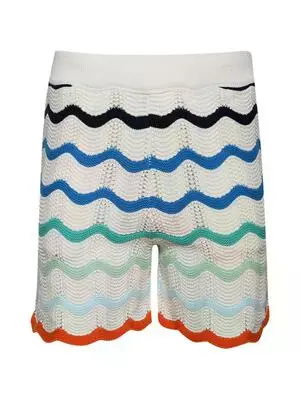 Casablanca Gradient Wave Crochet Knit Shorts - White