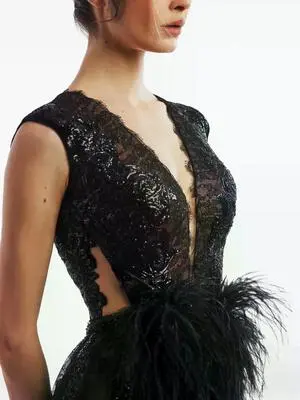 IMROSKA Lace And Feather-trim Maxi Dress