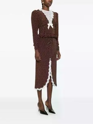 Alessandra Rich Polka-dot Lace-detail Midi Dress