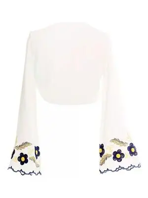 Agua Bendita Embroidered Bell-sleeve Top