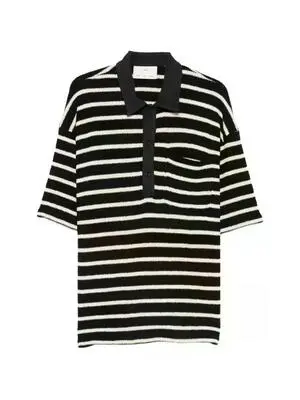 SONG FOR THE MUTE Striped-pattern Chest-pocket Polo Shirt - Black