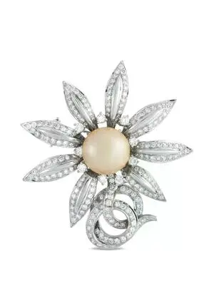 LB EXCLUSIVE Diamond And Pearl Sunflower Brooch - Silver