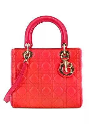 Dior Lady Medium Satchel Cannage Quilt Lambskin - Red