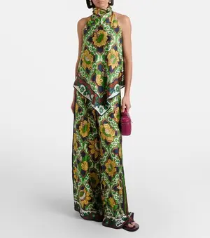ALEMAIS Liana Printed Silk Satin Top
