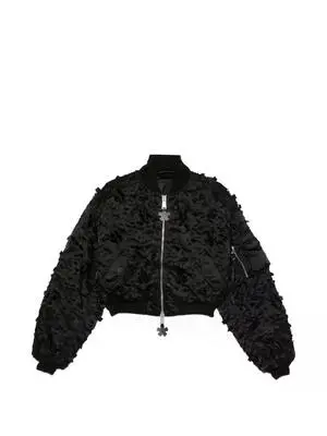 Cecilie Bahnsen Floral Appliqué Cropped Bomber Jacket