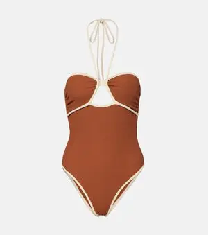 Johanna Ortiz Cutout Halterneck One-piece Swimsuit - Brown