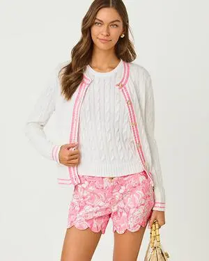 LILLY PULITZER Brockton Cabled Cardigan - Resort White X Conch Shell Pink Tipping