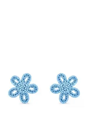 Oscar De La Renta Beaded Flower Stud Earrings - Blue