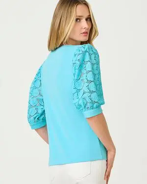 LILLY PULITZER Ronson Eyelet Knit Top - Capri Blue