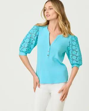LILLY PULITZER Ronson Eyelet Knit Top - Capri Blue