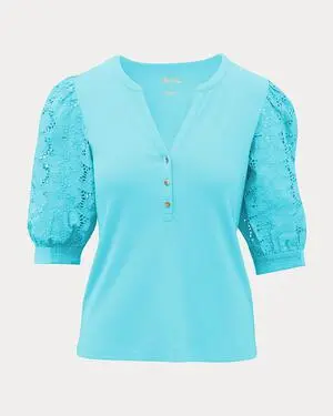 LILLY PULITZER Ronson Eyelet Knit Top - Capri Blue