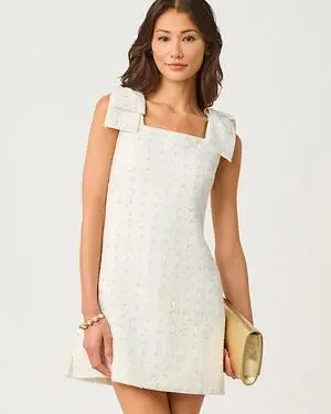Lilly Pulitzer® Skirted Shift Romper - Resort White Flower Pearl Embellished Boucle