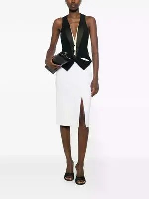 Elisabetta Franchi Waistcoat In Lightweight Crêpe With Two-colour Cut-outs - Black
