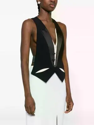 Elisabetta Franchi Waistcoat In Lightweight Crêpe With Two-colour Cut-outs - Black