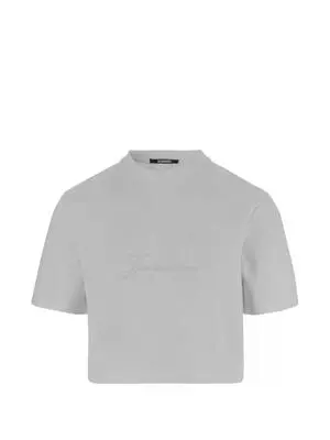 Jacquemus Embroidered-logo Cropped T-shirt - Neutrals