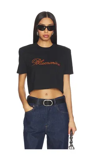 Blumarine Sequin Embellished Logo Cropped T-shirt