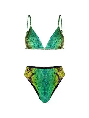 NOIRE SWIMWEAR High-waist Snake-print Bikini Set - Green