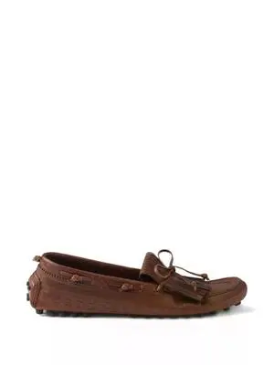 Prada Fringe-apron Leather Loafers