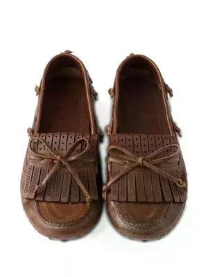 Prada Fringe-apron Leather Loafers