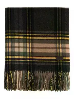 Saint Laurent Checked Fringed Scarf - Brown