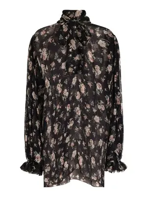 Dolce & Gabbana Vintage Rose Print Tie-neck Top