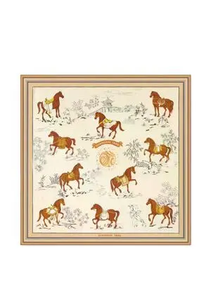 Shanghai Tang Horse Graphic Scarf - Neutrals