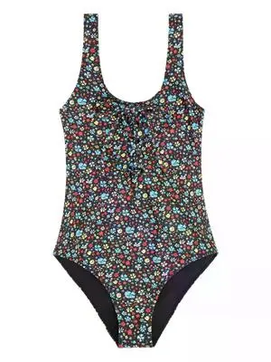 GANNI Floral Tie One-piece Swimsuit - Black