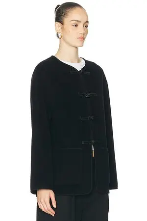 RÓHE Mandarin Double Faced Wool Jacket - Navy