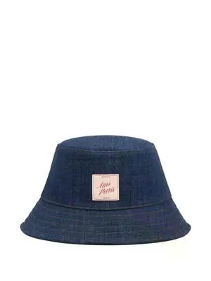 Ami Denim Bucket Hat With Label Detail - Blue