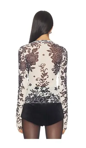 AFRM Floral Mesh Long Sleeve Top - White