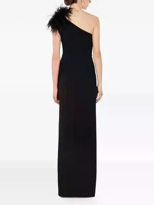 IMROSKA Feather-detail One-shoulder Maxi Dress