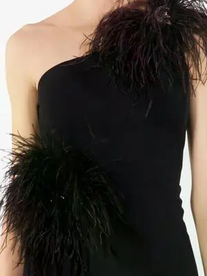 IMROSKA Feather-detail One-shoulder Maxi Dress