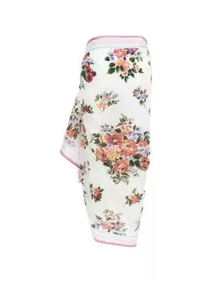Dolce & Gabbana Bouquet Fringed Sarong Beach Cover-ups - White