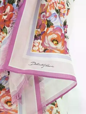 Dolce & Gabbana Bouquet Fringed Sarong Beach Cover-ups - White