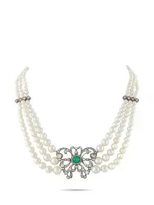 LB EXCLUSIVE Diamond, Emerald And Pearl Choker Necklace - White