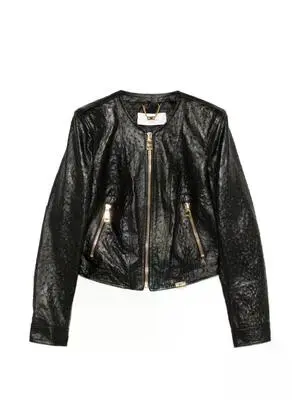 Elisabetta Franchi Leather Textured Zip Jacket