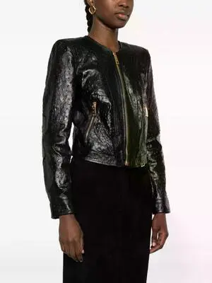 Elisabetta Franchi Leather Textured Zip Jacket