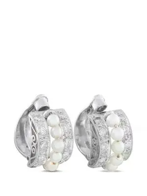 LB EXCLUSIVE Diamond And Pearl Clip-on Earrings - Silver