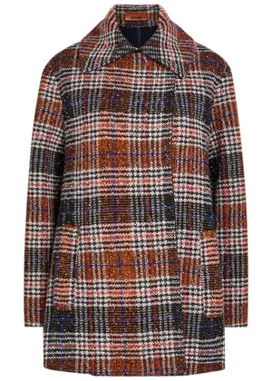 Missoni Double-breasted Tartan Wool-blend Peacoat - Red