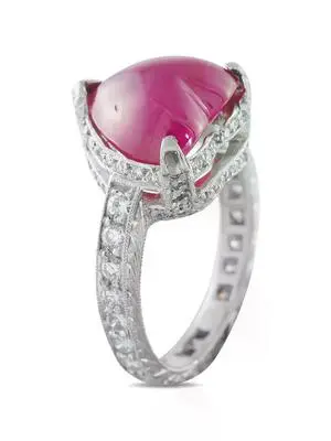 LB EXCLUSIVE Platinum, Diamond, And Ruby Heart Ring - Silver