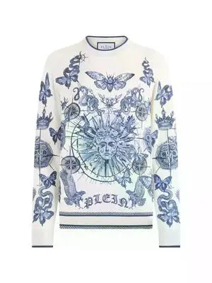 Philipp Plein Round Neck Butterfly Print Sweater - Neutrals