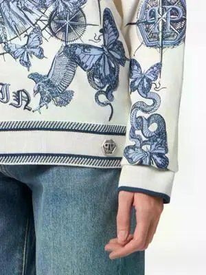 Philipp Plein Round Neck Butterfly Print Sweater - Neutrals