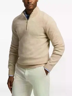 Ralph Lauren Purple Label Quarter-zip Rib-knit Cashmere Sweater - Neutrals
