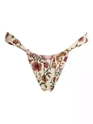 Agua Bendita Ruffled Floral-print Bikini Bottoms - Neutrals