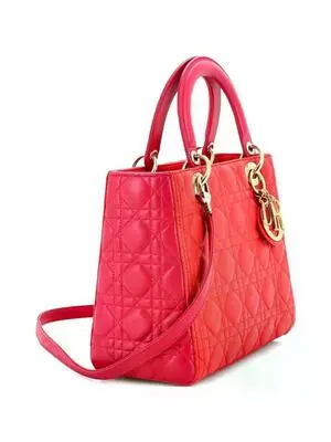 Dior Lady Bag Cannage Quilt Lambskin Medium Satchel - Red