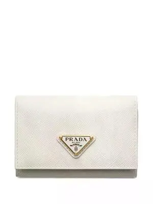 Prada Saffiano Leather Card Holder Neutrals