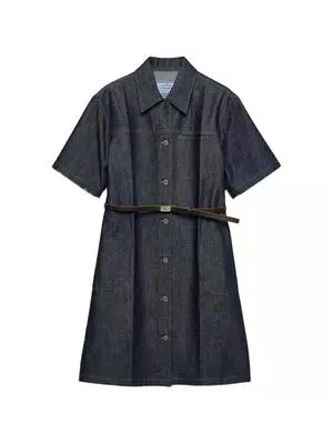 Prada Belted Denim Shirt Dress - Blue