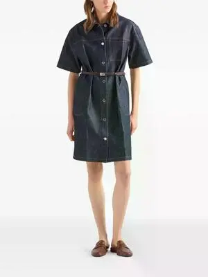 Prada Belted Denim Shirt Dress - Blue