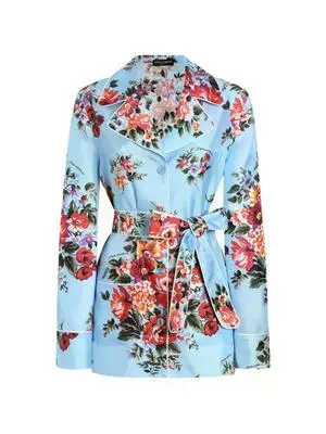 Dolce & Gabbana Flower Bouquet-Print Silk Vanity Shirt Blue